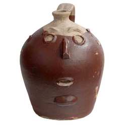 Stoneware; Logan Pottery?, Face Jug, Strap Handle, Applied Features ...