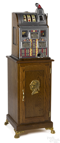 Slot Machine; Jennings, 3 Reel, 5 Cent, Cabinet Base.