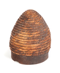 Basket; American, Rye Straw, Bee Skep, Coiled, Bentwood Base, 17 inch.