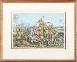 Simkin, Richard; Watercolor Painting, signed, WWI Battle with Bayonet ...