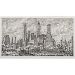 Marsh, Reginald; Etching, signed 1931, New York City View, 12 inch.