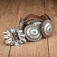 Jewelry; Navajo, Belt, Concha, 10 Oval Silver & Torquoise Cabochon, 36 ...