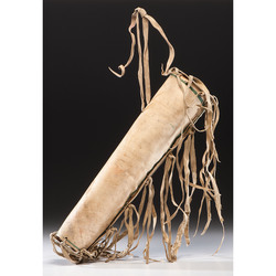 Cylinder; Plateau, Nez Perce, Parfleche, Painted Geometric Designs ...