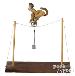 Balance Toy; Monkey Unicycle on High Wire, Composition, Fur & Cloth, 12 ...