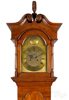 Tall Case Clock; Pennsylvania, Chippendale, Godshalk (Jacob), Walnut, Broken Arch, Brass Face, 8 ...