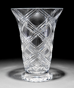 Tiffany Glass; Cut Crystal, Vase, Footed, Diamond Pattern?, 12 inch.