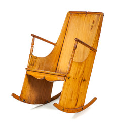 Furniture: Chair-Rocking; American, Pine, Plank Back & Sides, Turned Arms.