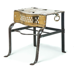 Kettle Stand; Brass & Steel, Pierced Clubs & Hearts, Curved Front Legs ...