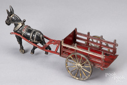 Cast Iron Toy; Wilkins, Donkey Stake Cart, 11 inch.