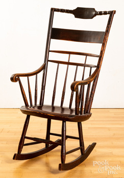 Furniture: Windsor Chair-Rocking; Brown Paint, Medallion Crest, Half ...