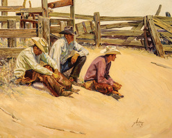 Snidow, Gordon; Oil on Canvas Painting, signed 1970, Waiting for Cattle.
