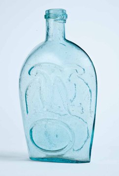 Flask; Historical, GII-110, Double Eagle, Cunningham Glass Works, Aqua ...