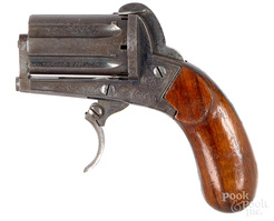 Pistol; Pepperbox, French, Pinfire, Engraved, Folding Trigger, Walnut ...