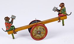 Wind Up Toy; Distler, Monkeys on Seesaw, Tin Lithograph, 11 inch.