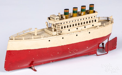 Toy Boat; Arnold, Ocean Liner, Painted Tin, Wind Up, 4 Stacks, 13 inch.