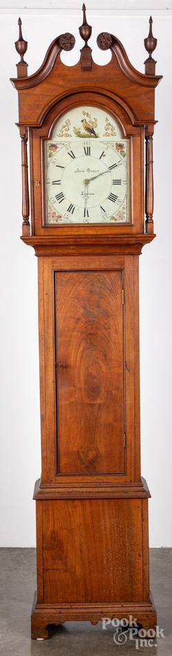 Tall Case Clock; Pennsylvania, Federal, Guthart (Jacob), Walnut, Broken Arch, Painted Face, 30 ...